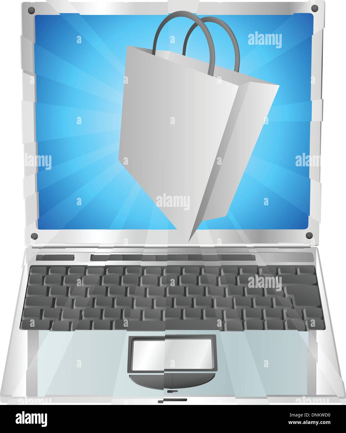 Shopping bag icon coming out of laptop screen online shopping concept ...