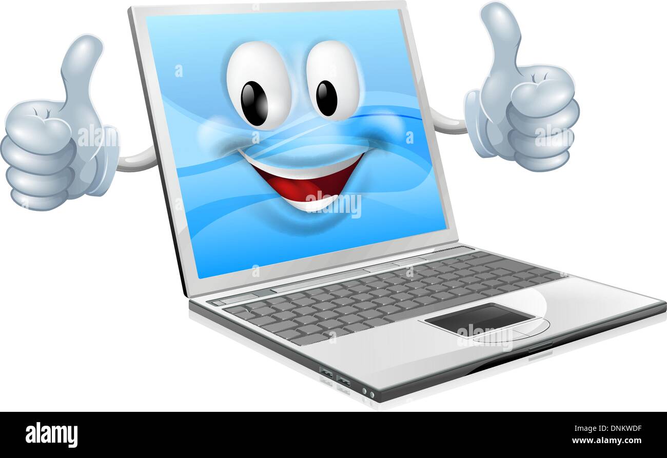 Illustration of a cute laptop mascot man giving a thumbs up Stock ...