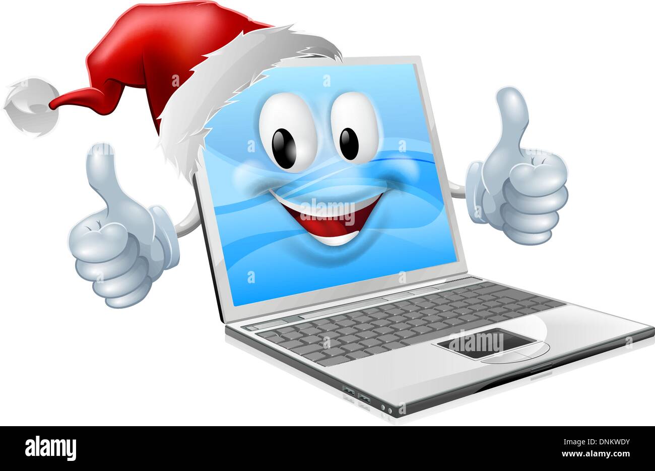 Illustration of a happy Christmas laptop computer wearing a Santa Claus ...