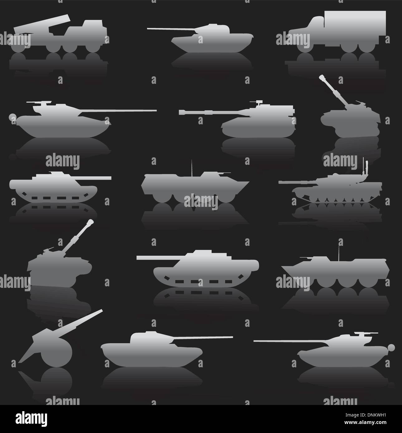 Collection set of tanks of guns and military technology Stock Vector ...