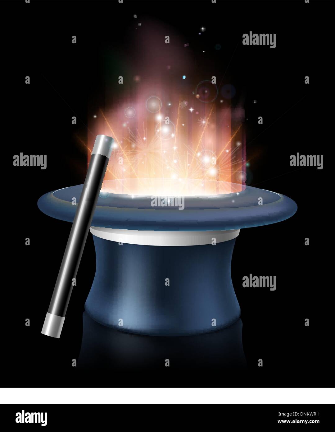 An illustration of magic hat and magic wand with glowing magic light ...