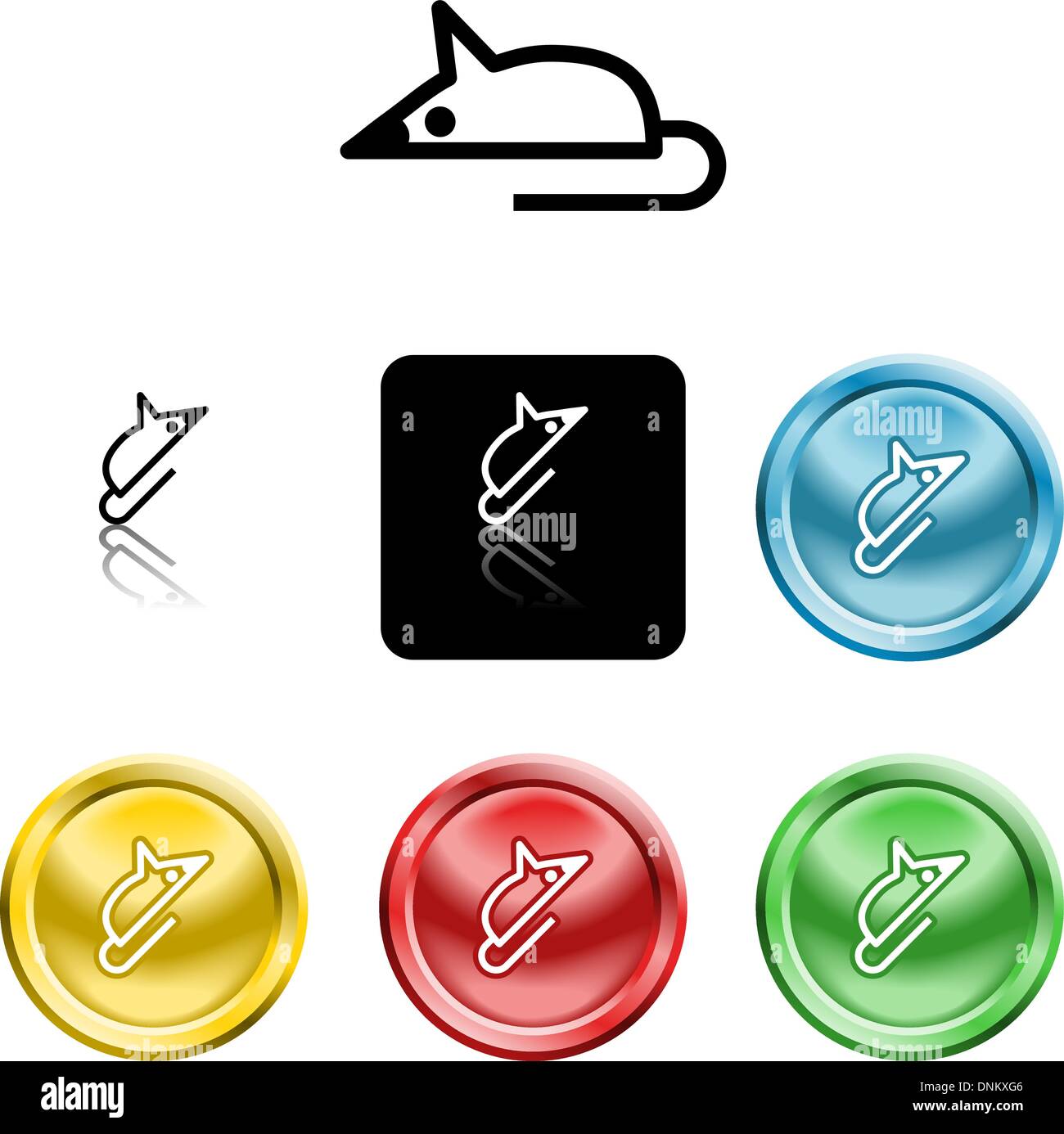 Several versions of an icon symbol of a stylised mouse representing a ...