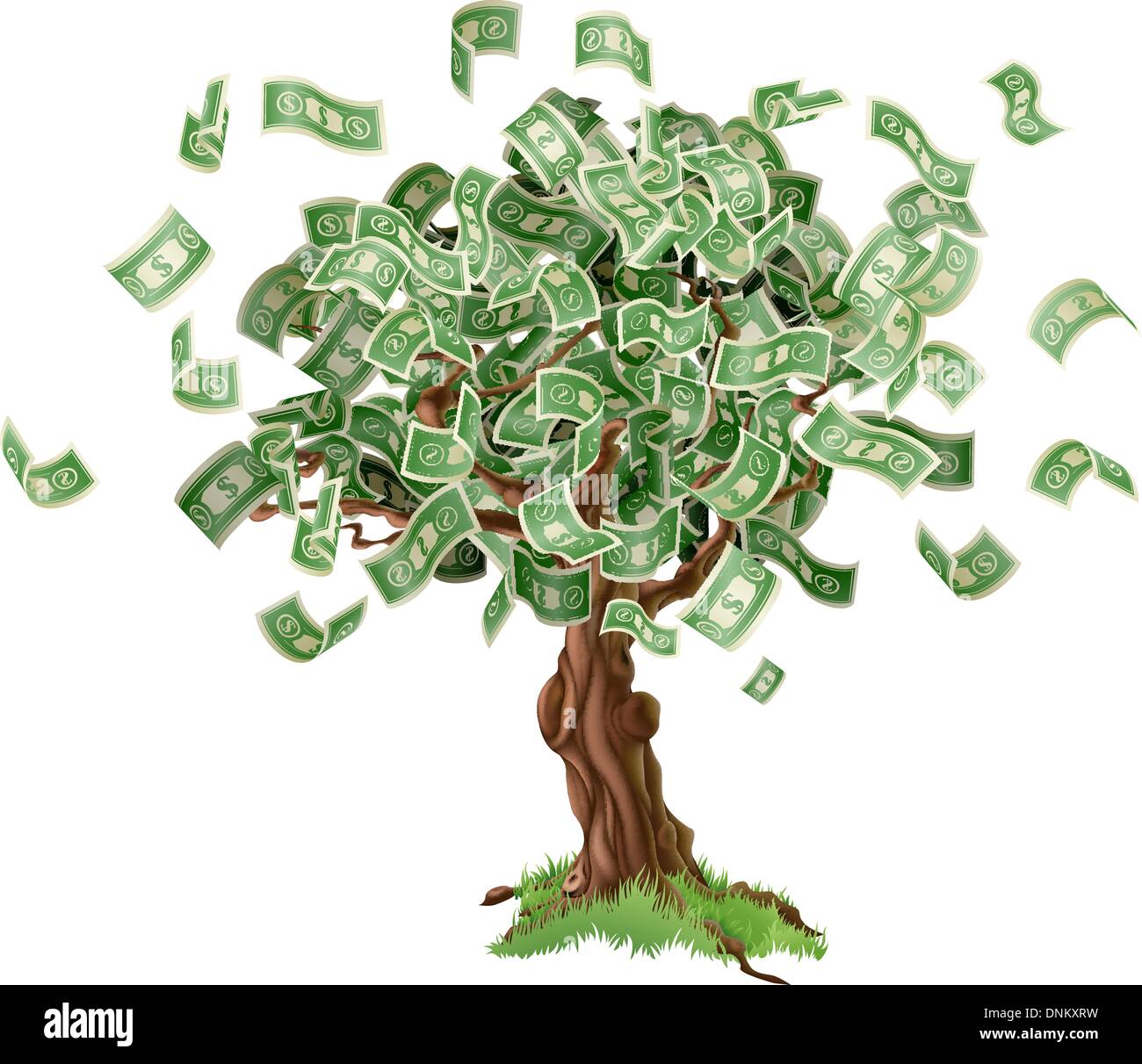 Business or savings concept of a money tree with growing dollar bills ...