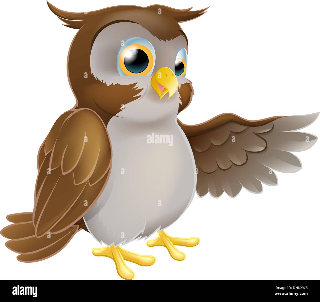 An illustration of a cute cartoon owl character pointing or showing ...