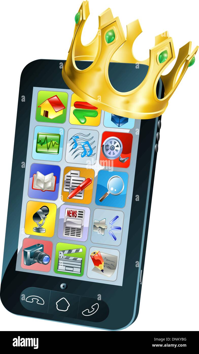 Mobile phone king concept, mobile phone wearing a gold crown Stock ...