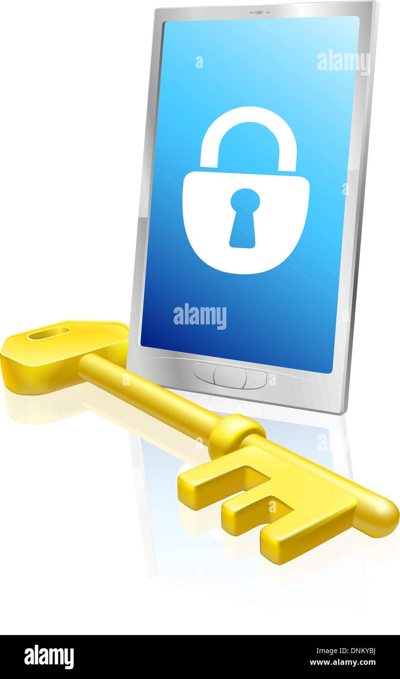 Illustration of a mobile phone with lock symbol on the screen and large ...