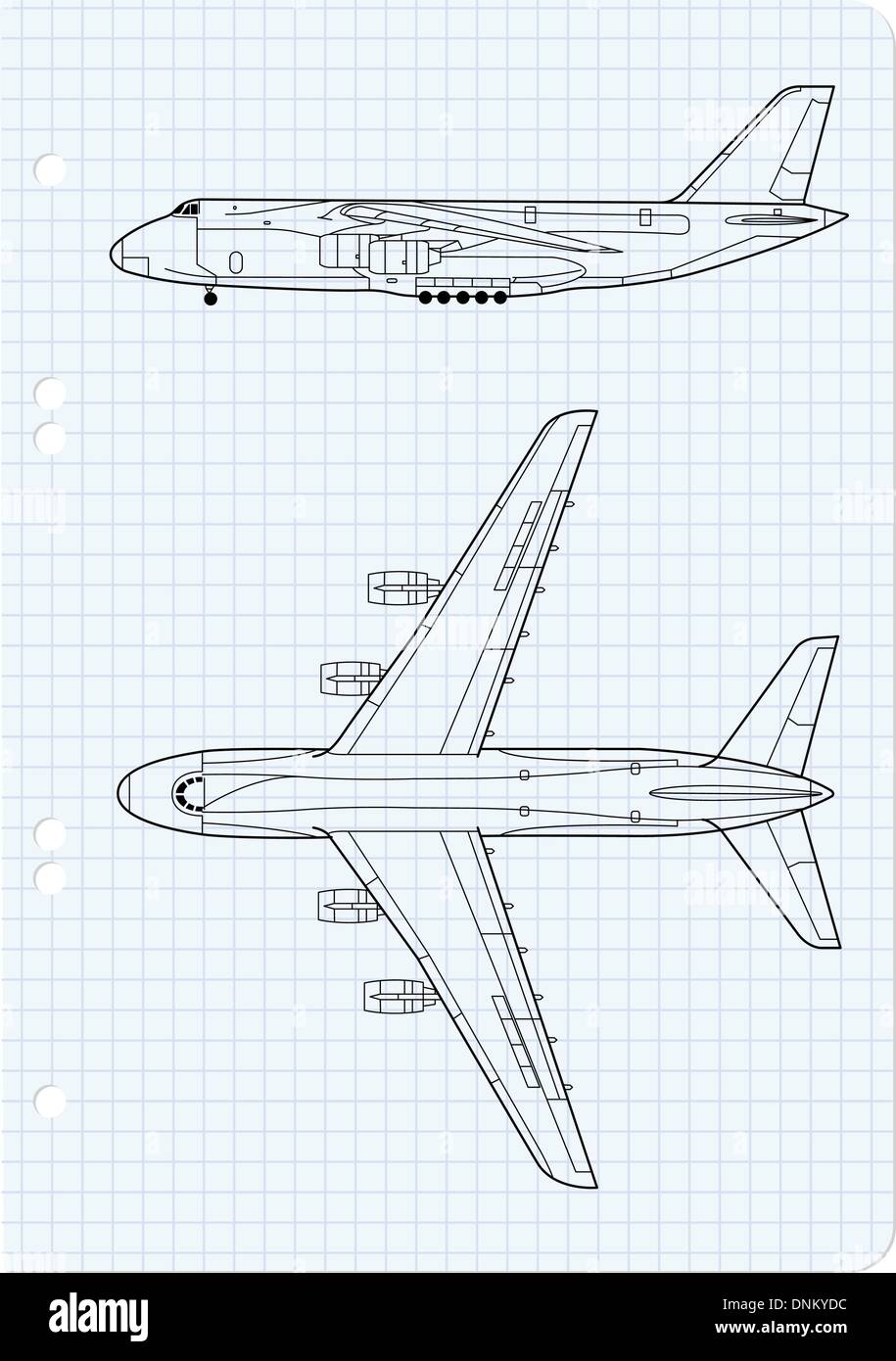 exercise book with a drawing for a model airplane. Vector illustration ...