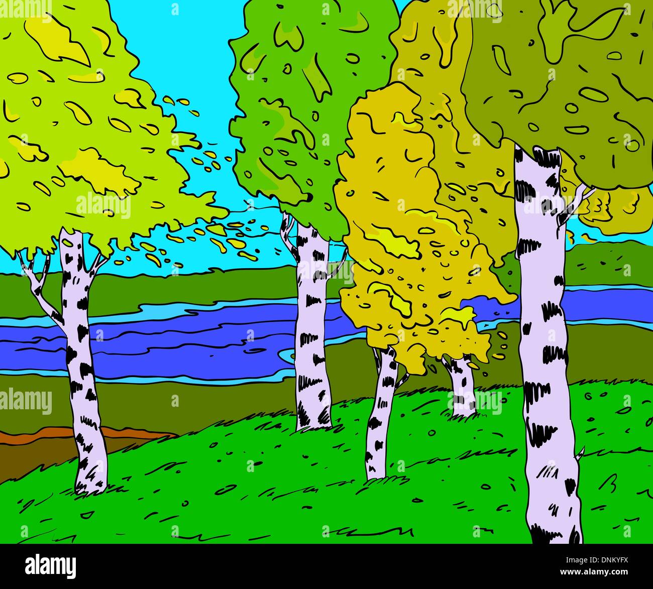 Reflection of the tree in the river Stock Vector Images - Alamy