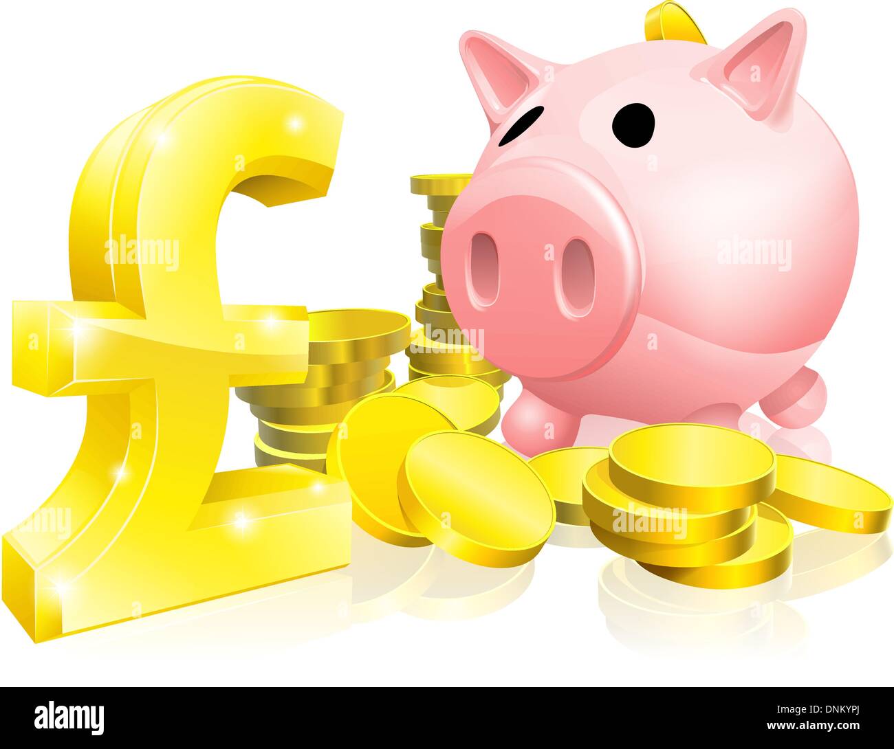 Illustration of a pink piggy bank with lots of gold coins and a big ...