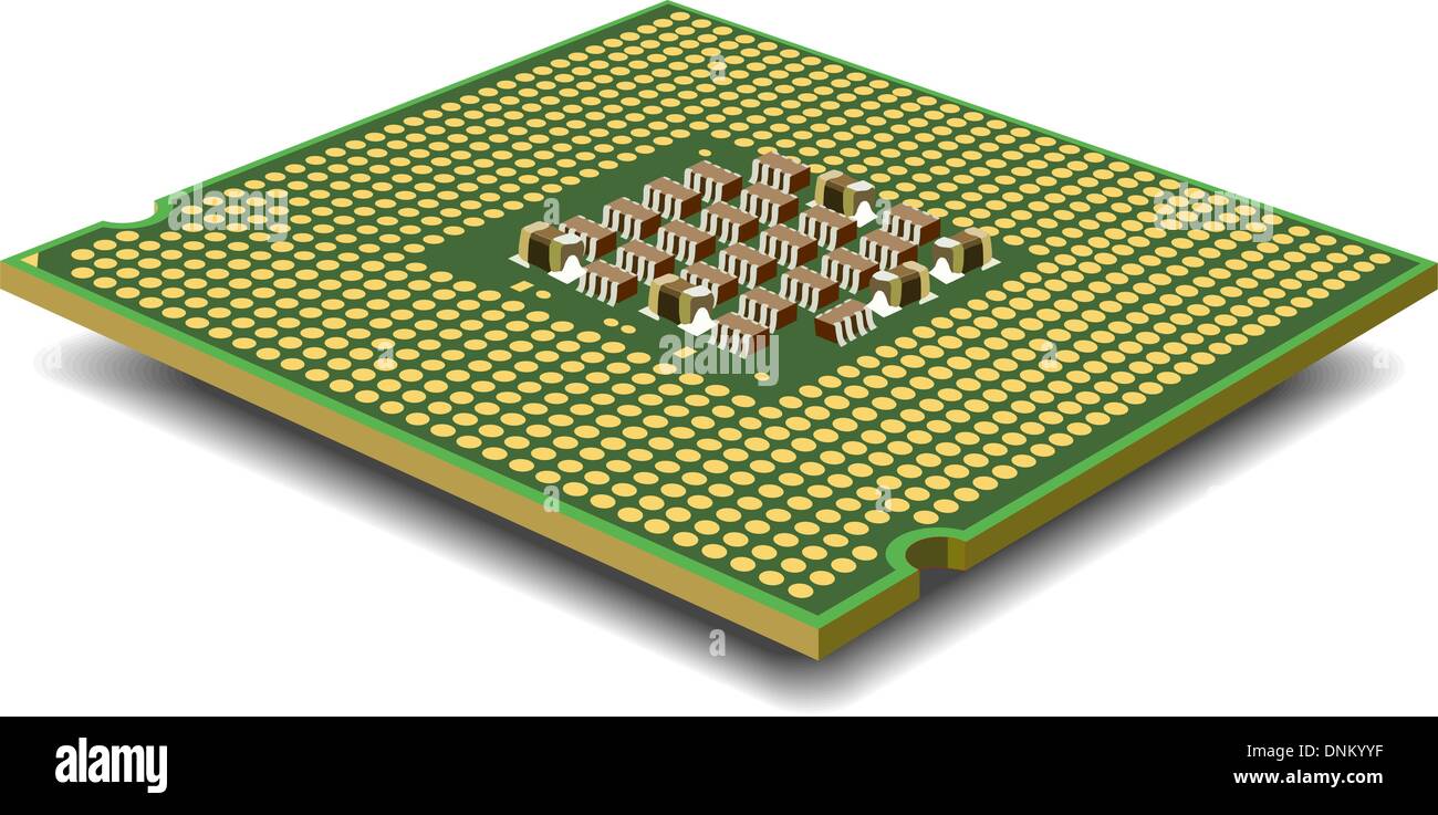 computer processor on a white background is isolated gold color with a ...