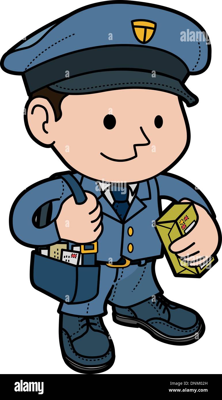 Cartoon postman holding mail bag hi-res stock photography and images ...