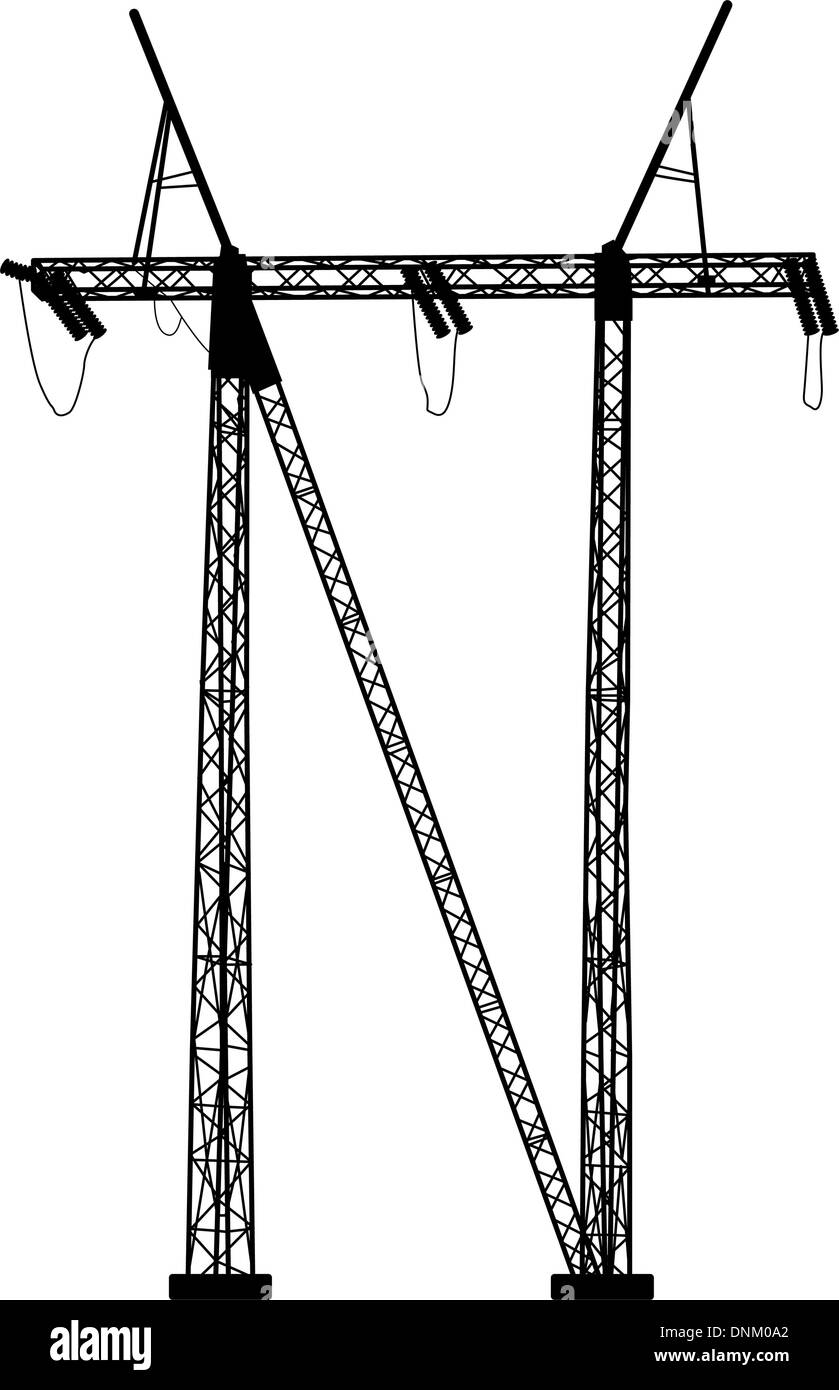 Silhouette of high voltage power lines. Vector illustration Stock ...
