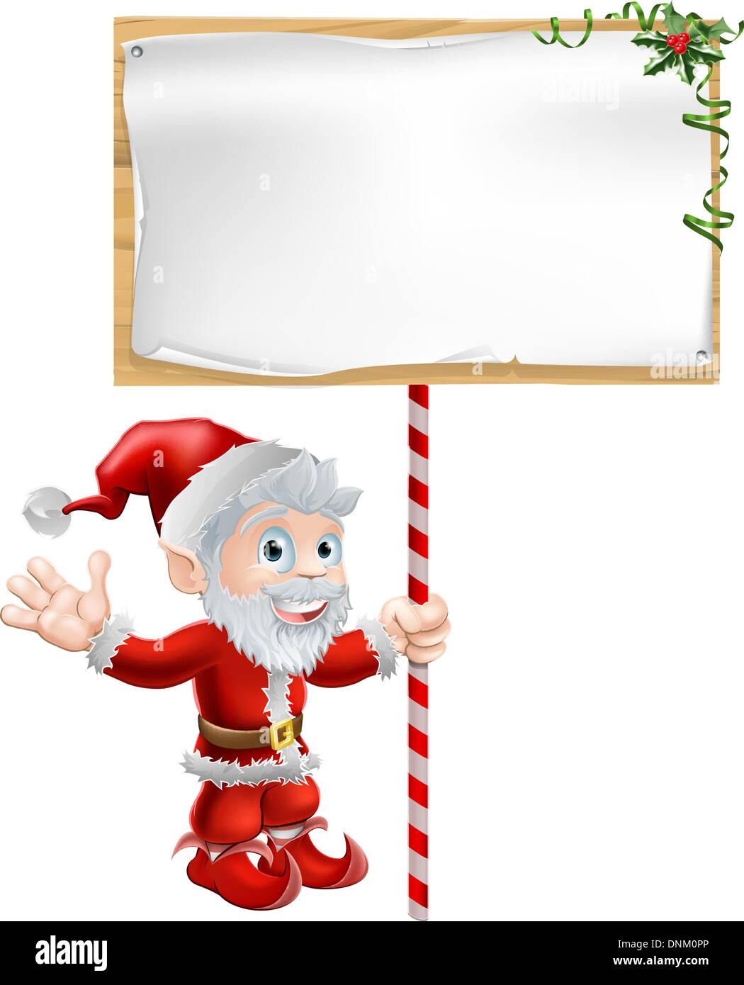 Christmas illustration of Santa Claus holding a large sign board Stock ...