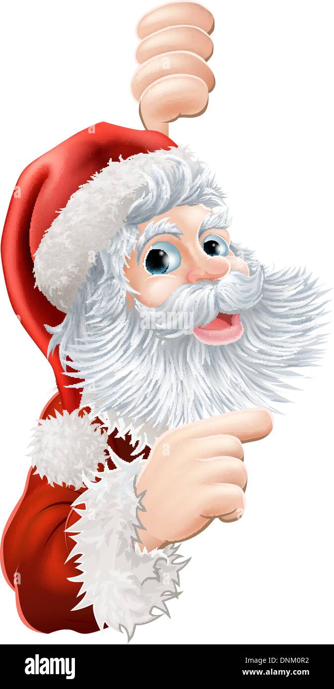 Illustration of happy Christmas Santa Claus peeping round and pointing ...