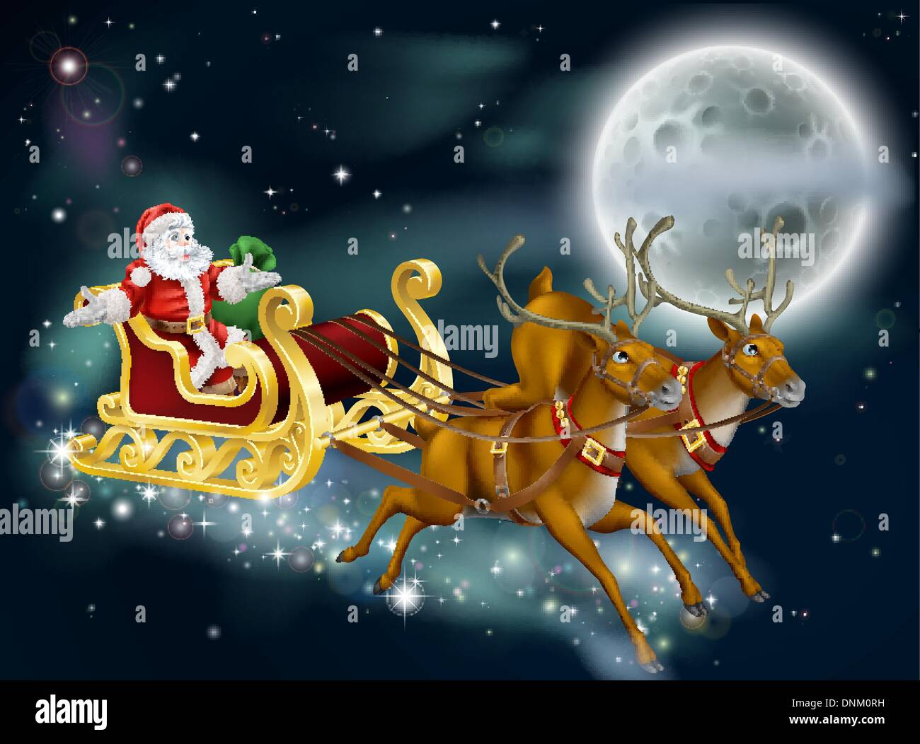 A Christmas illustration of Santa delivering gifts on Christmas Eve ...
