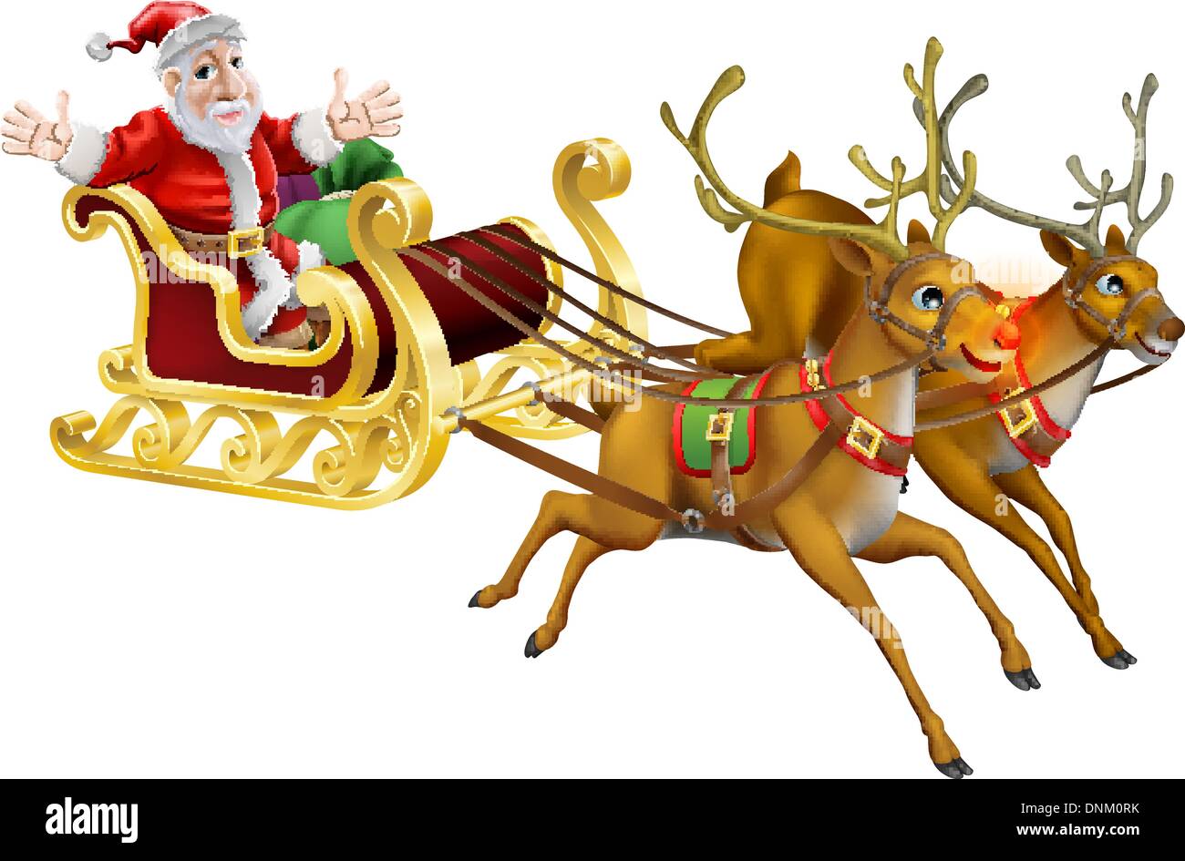Illustration of Santa Claus in his Christmas sled being pulled by red ...