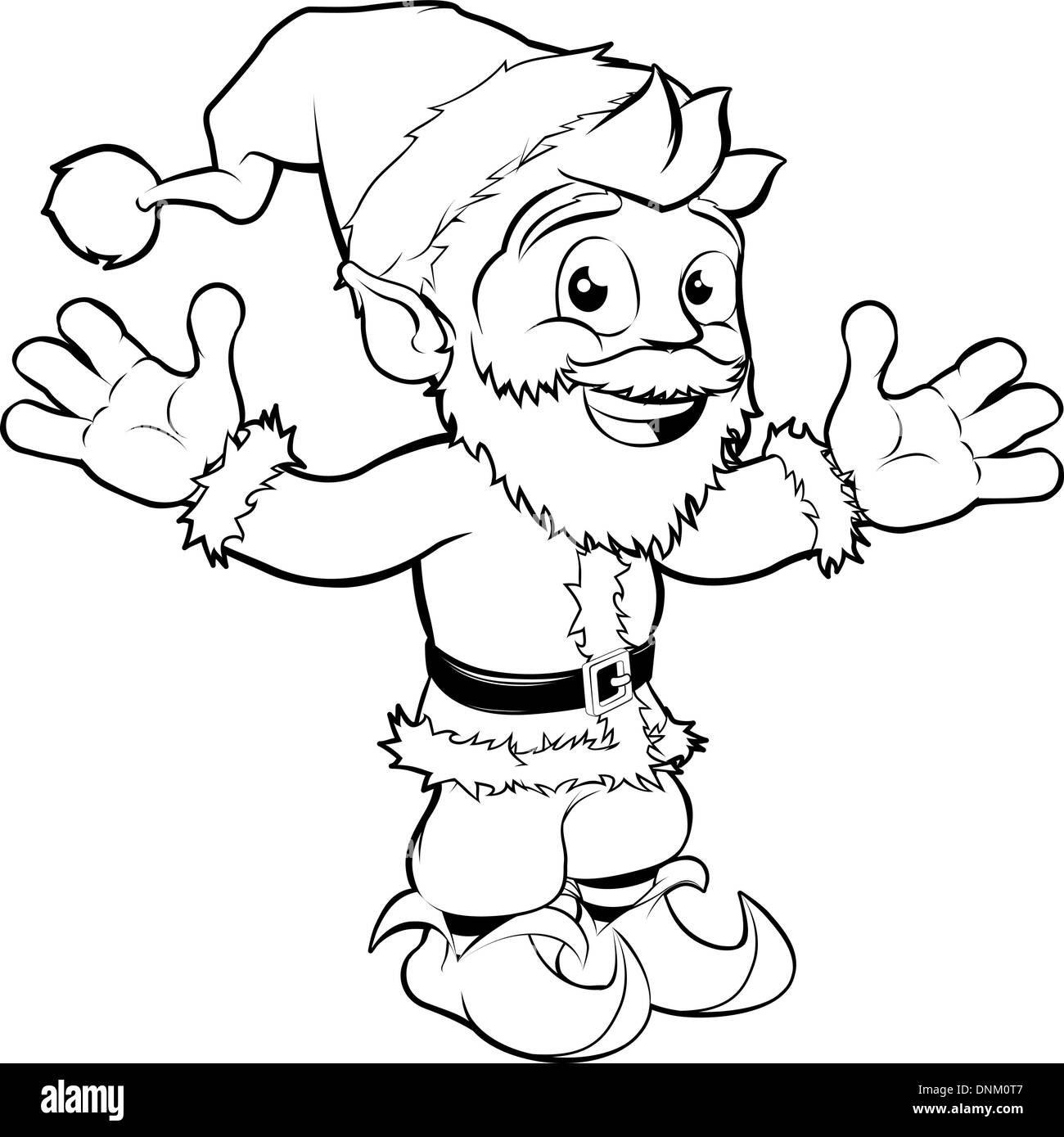 Monochrome Christmas drawing of happy Santa smiling and waving Stock ...