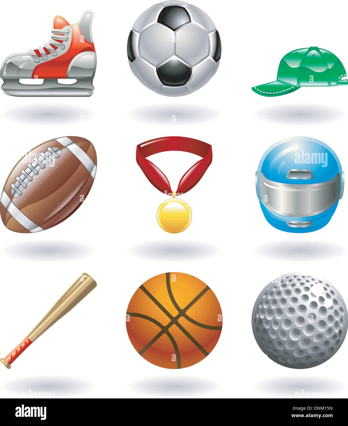 Series set of shiny colour icons or design elements related to sports ...