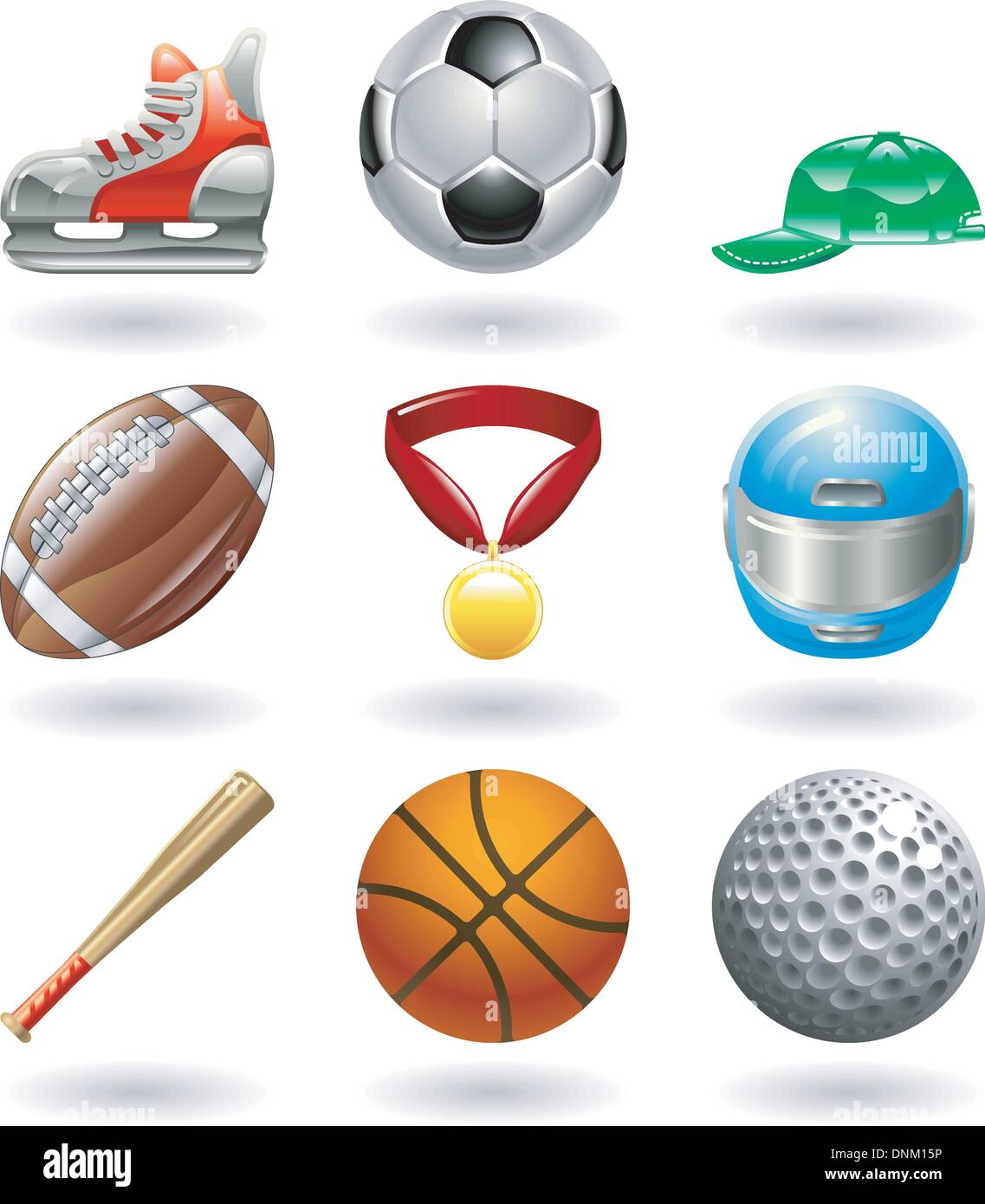 Series set of shiny colour icons or design elements related to sports ...