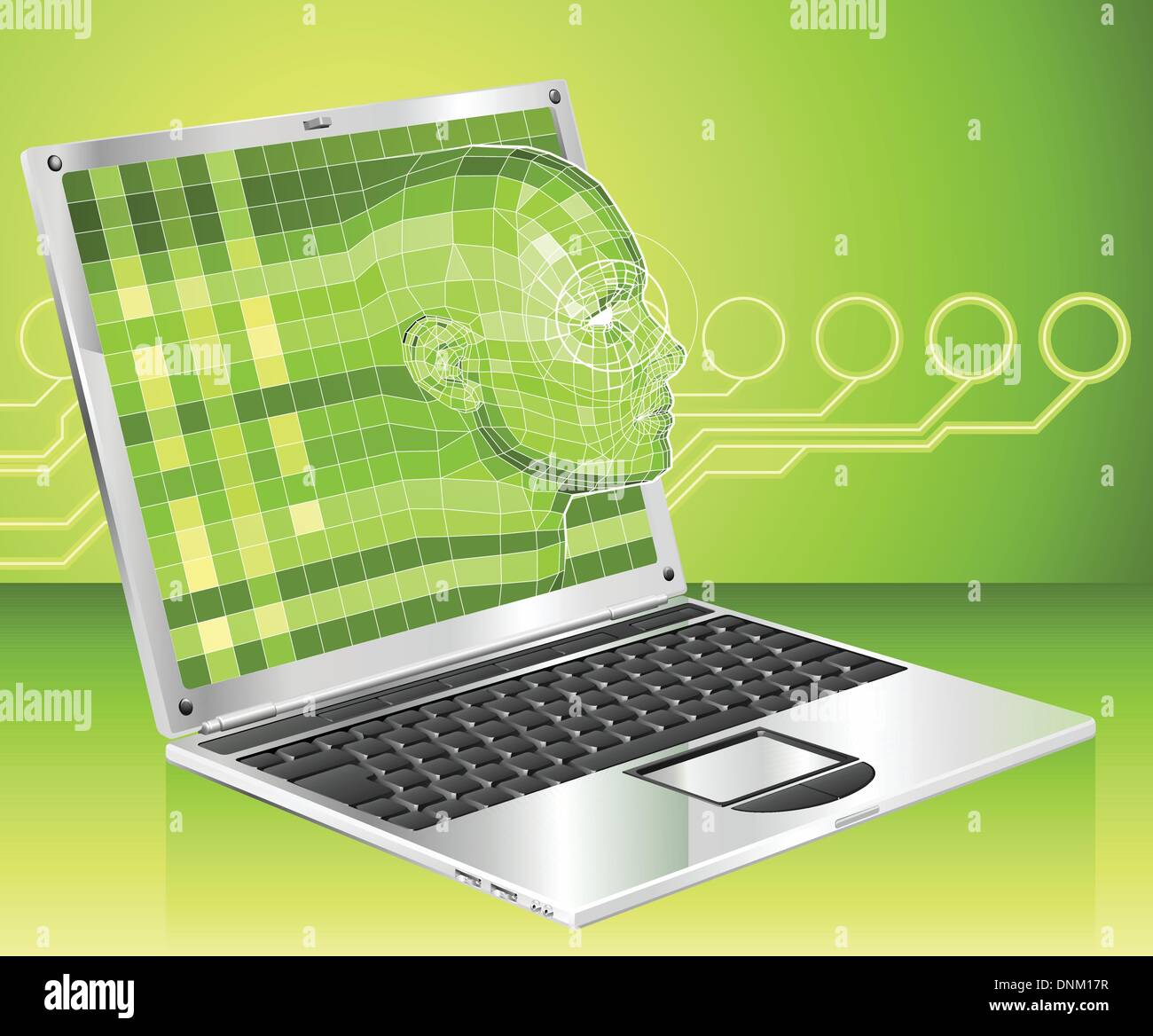 A conceptual business technology background. Woman avatar face forming ...