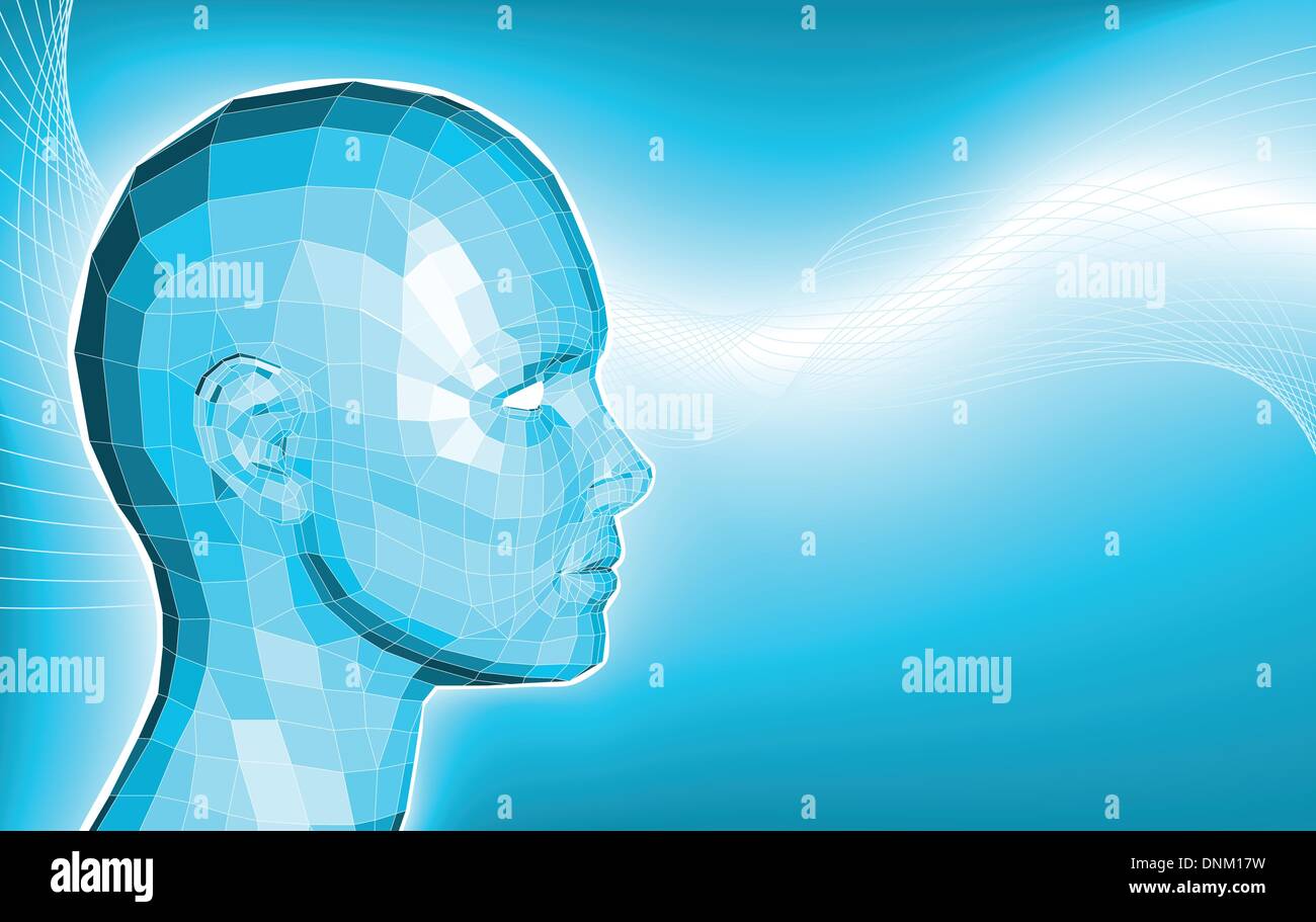 A futuristic blue business background featuring an avatars face made of ...