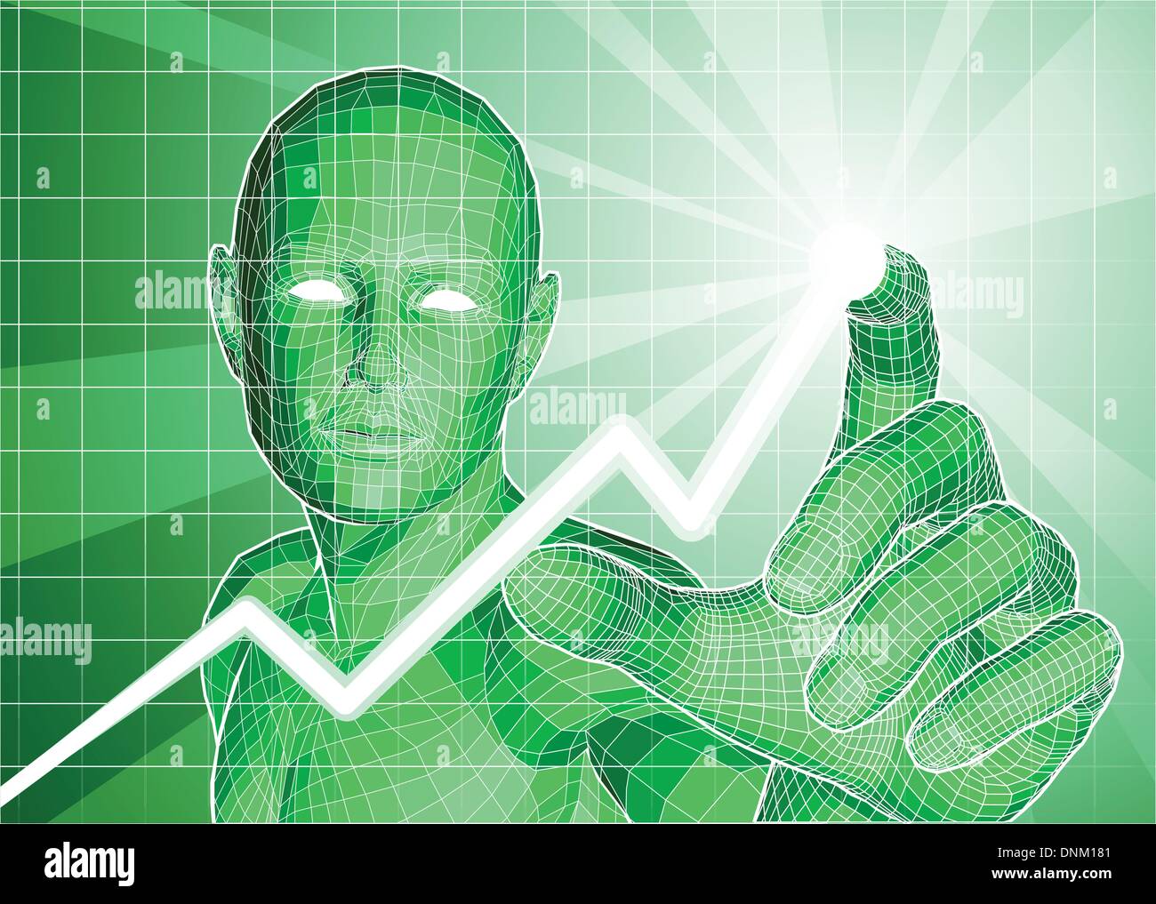 Futuristic green figure tracing upwards trend on graph Stock Vector ...