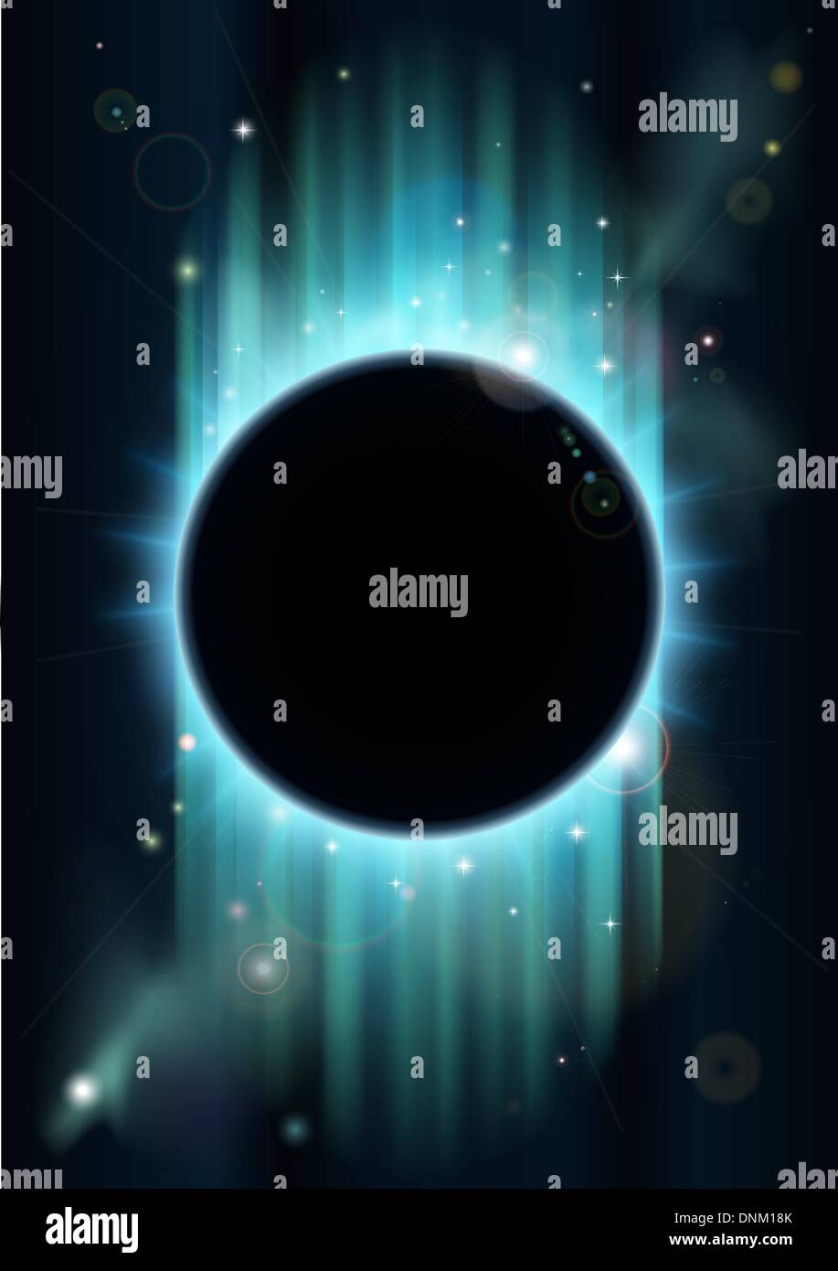 An abstract blue and green eclipse space background with copyspace in ...