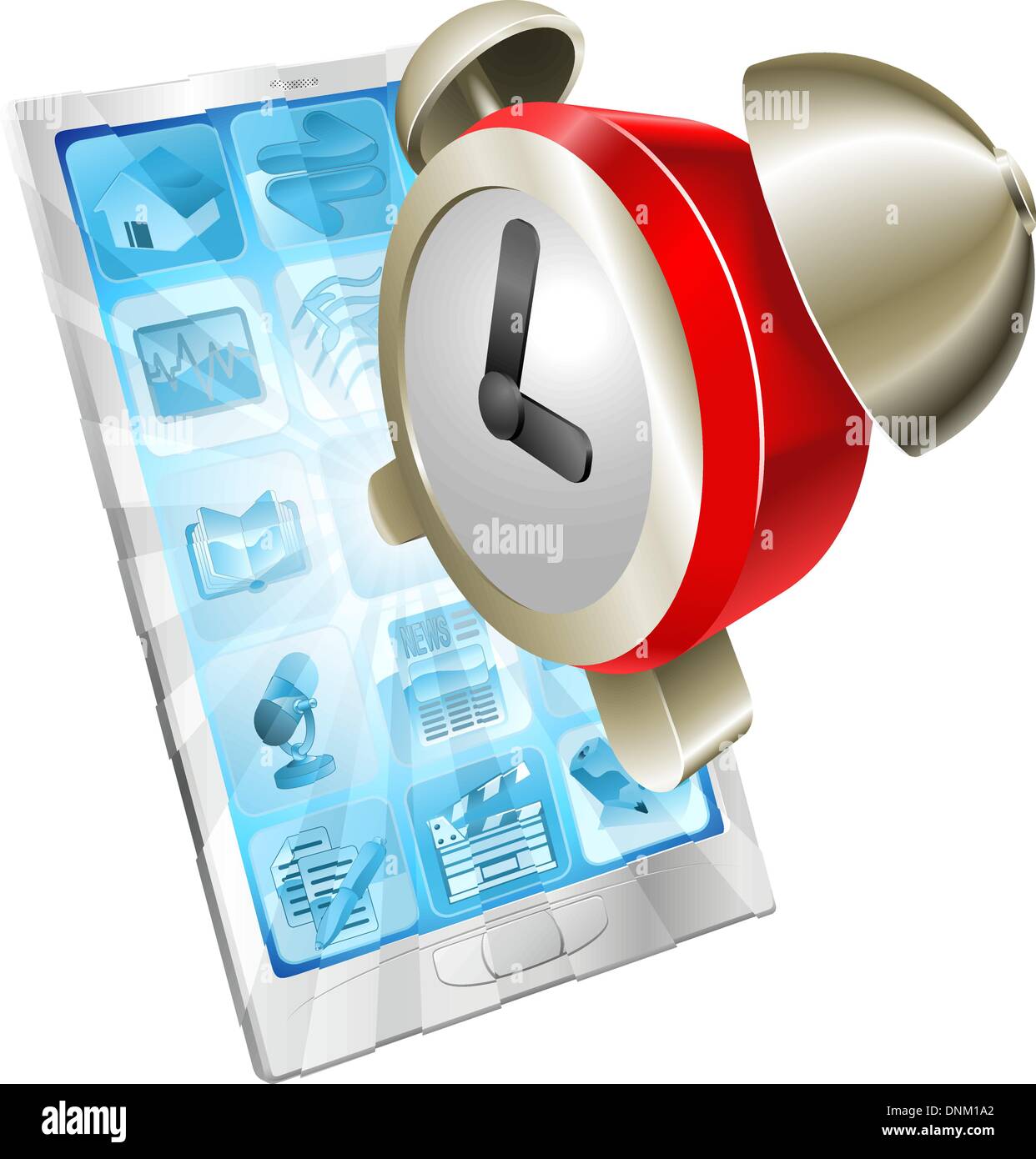 Alarm clock icon coming out of mobile phone screen concept Stock Vector ...