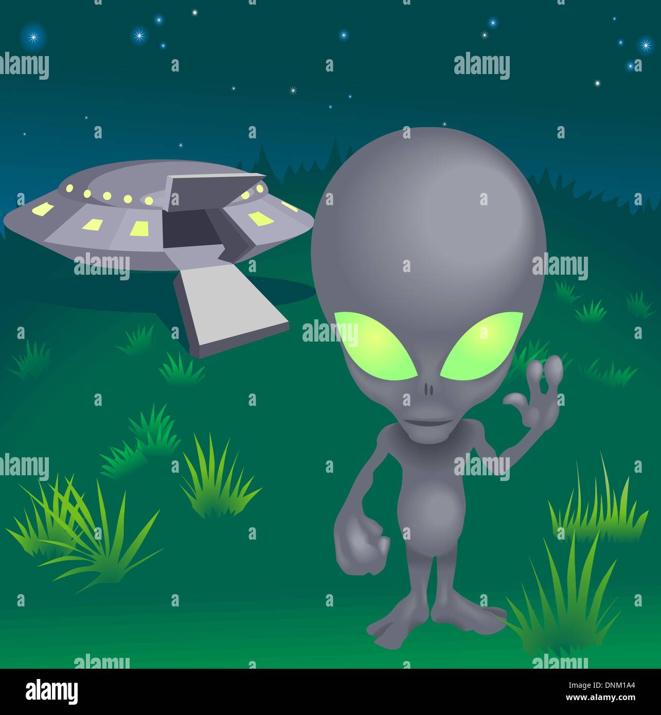 a little alien and his flying saucer Stock Vector Image & Art - Alamy