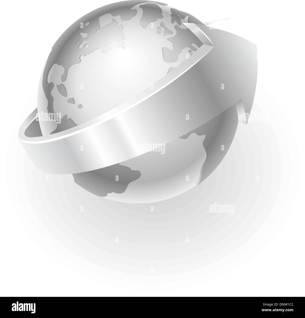 Illustration of a silver metallic globe with an arrow around it Stock ...