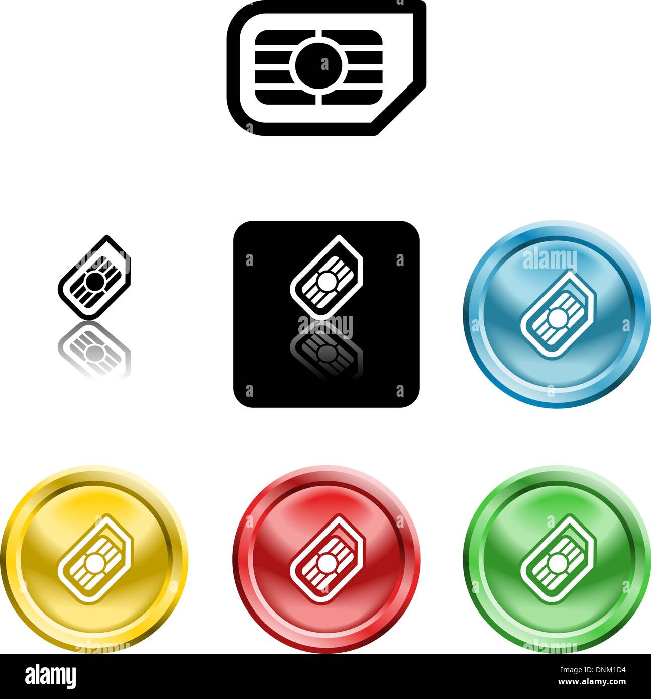 Several versions of an icon symbol of a stylised mobile phone sim card ...