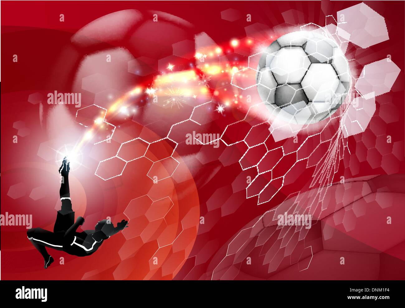 An abstract red soccer sport background with detailed silhouette of a ...
