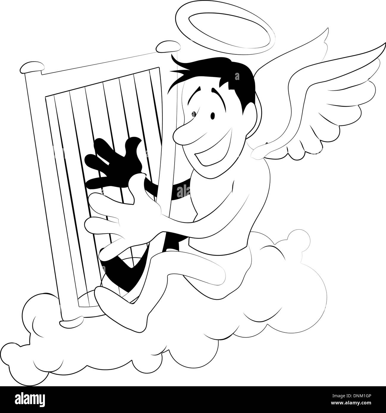 An illustration of an angel playing harp on a cloud Stock Vector Image ...