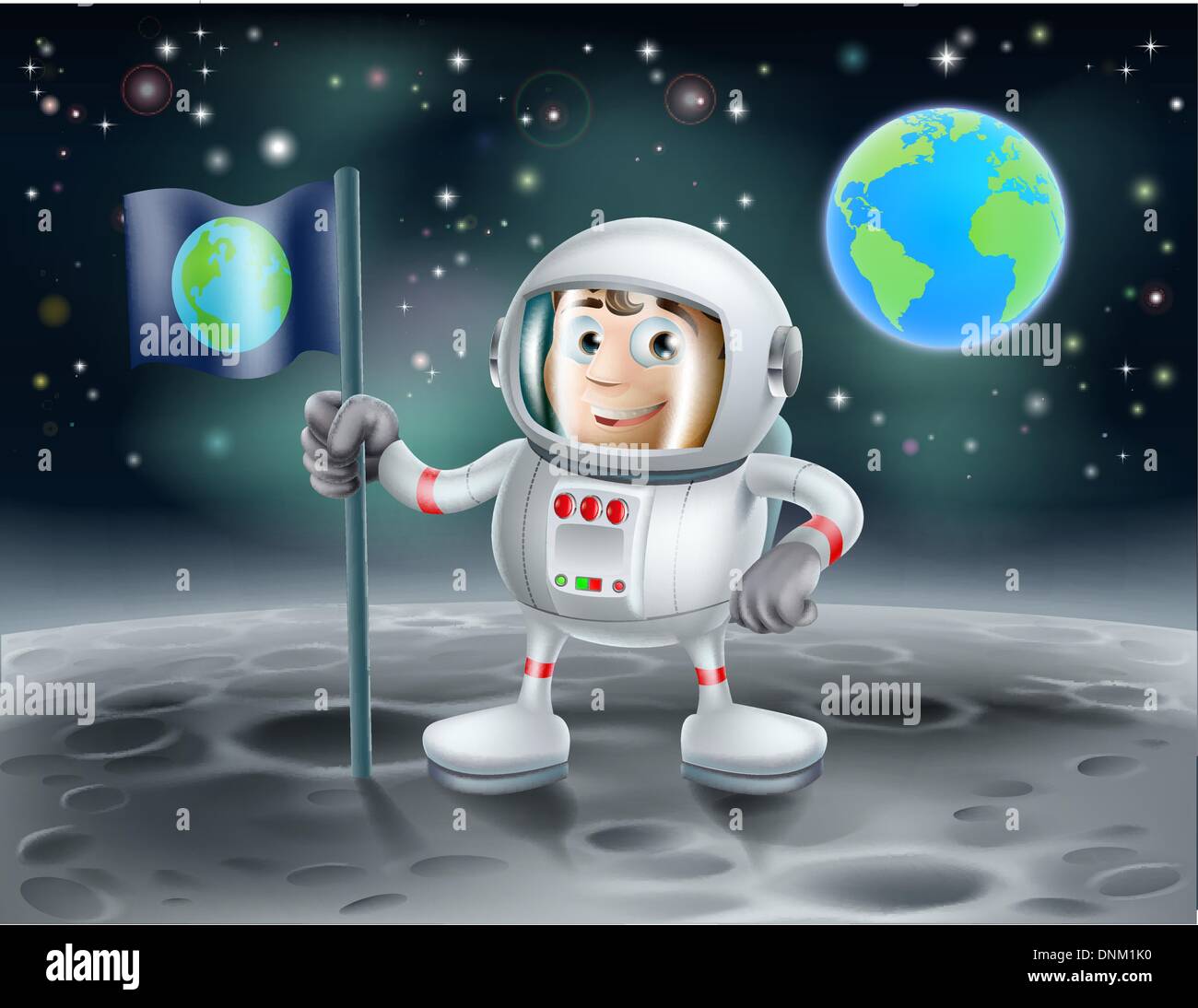 Cartoon illustration man on moon High Resolution Stock Photography and ...