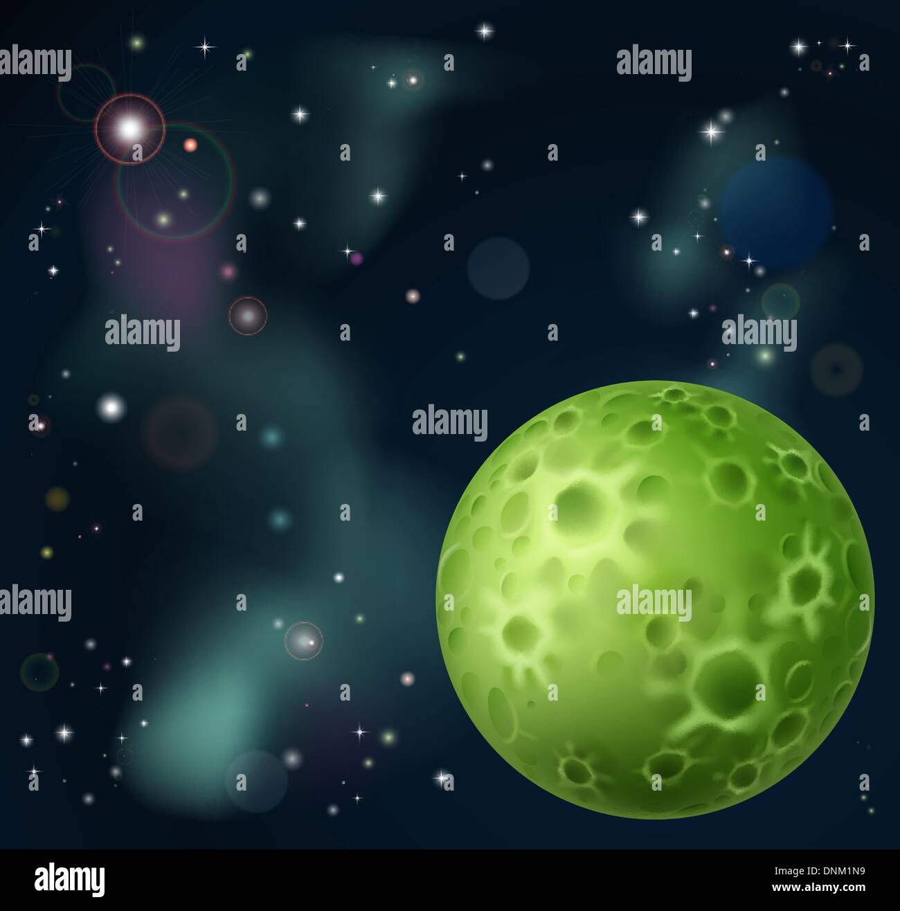 An outer space cartoon background with fantasy moon in the foreground ...