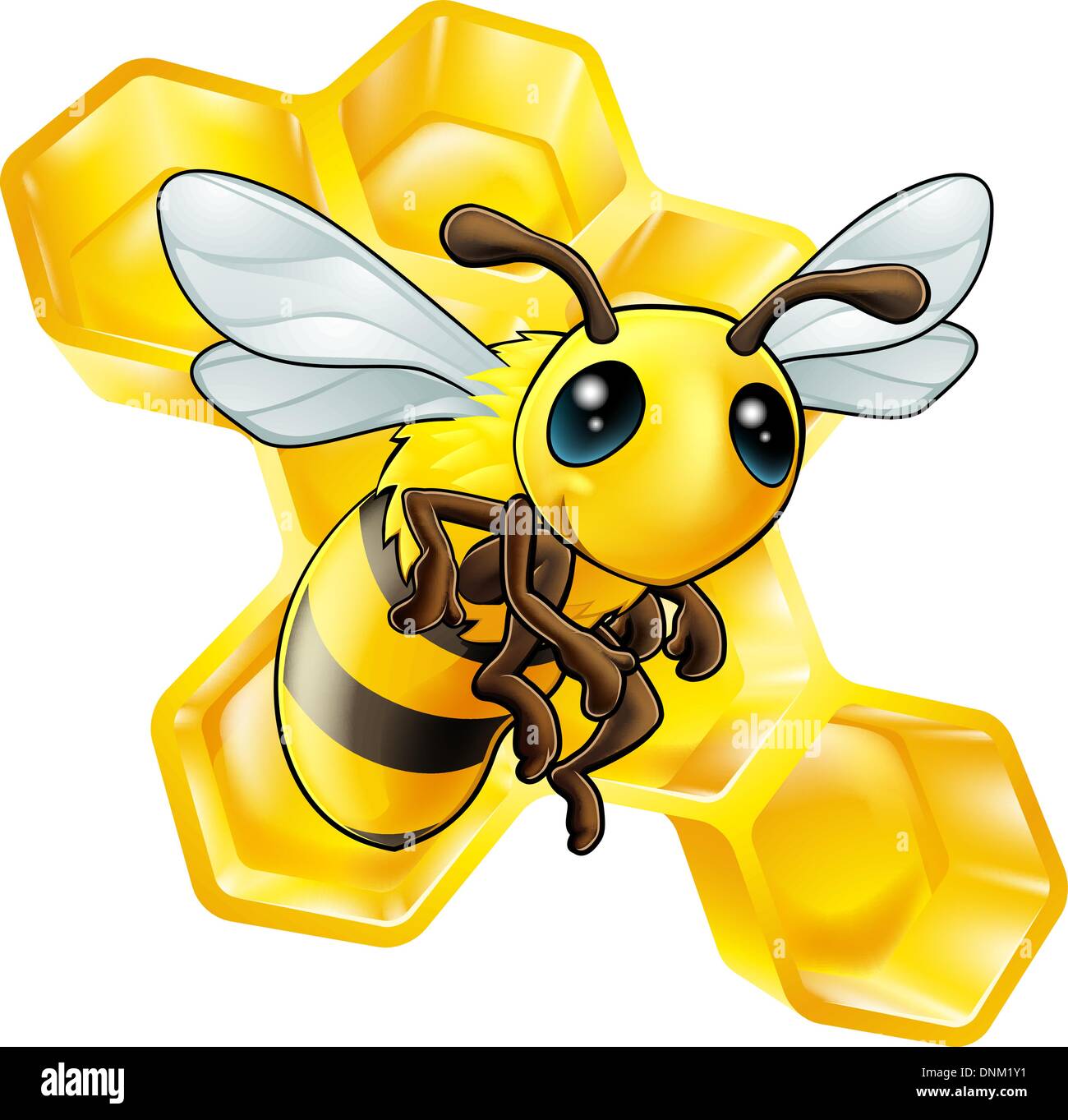 An illustration of a smiling cartoon bee with honeycomb Stock Vector ...