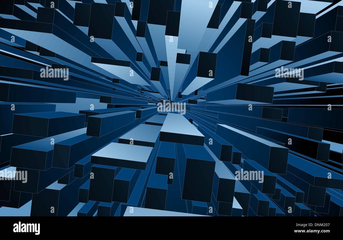 An abstract concept background of floating blocks flying about ...