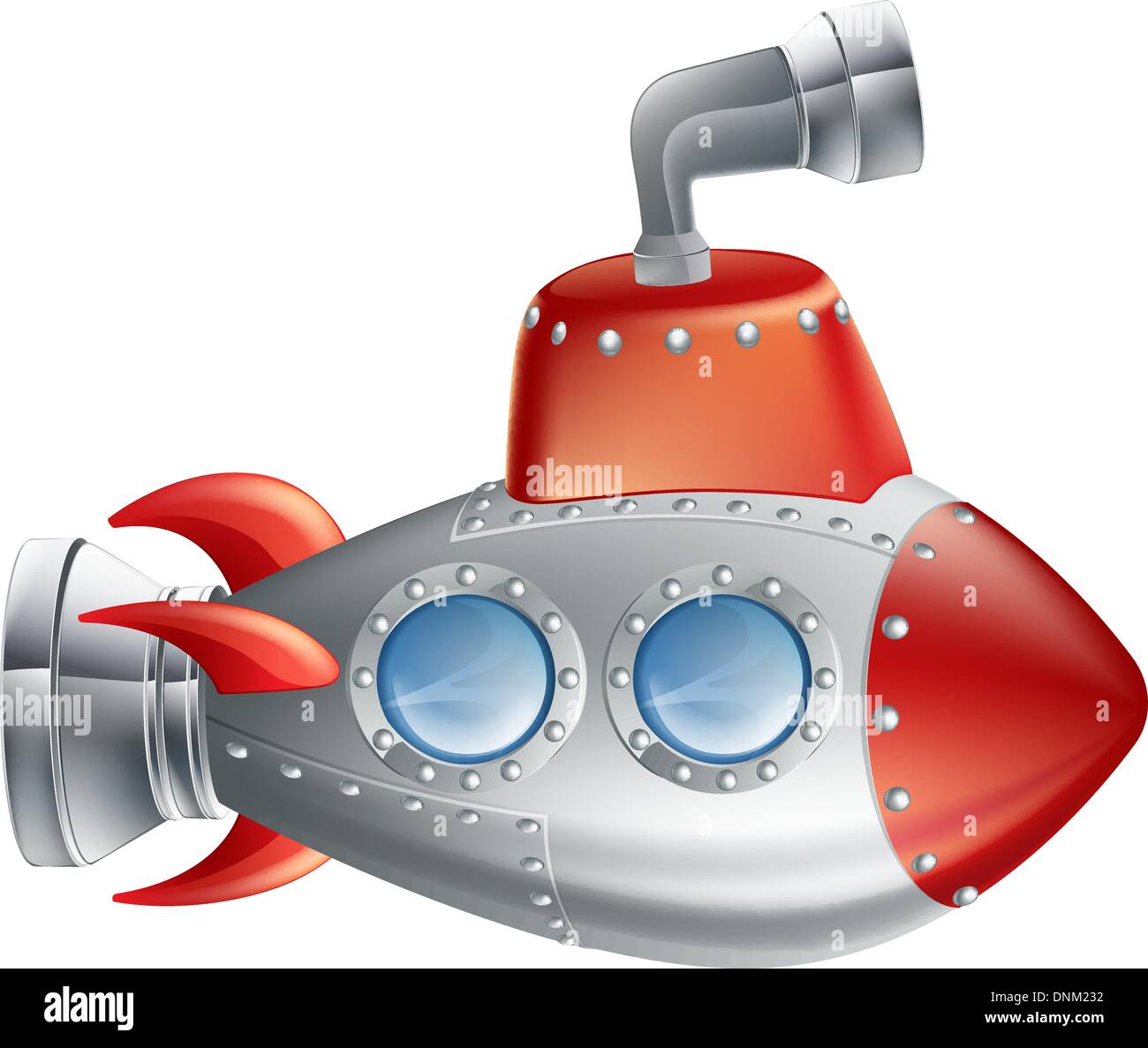 An drawing of a cute cartoon submarine in childrens illustration style ...