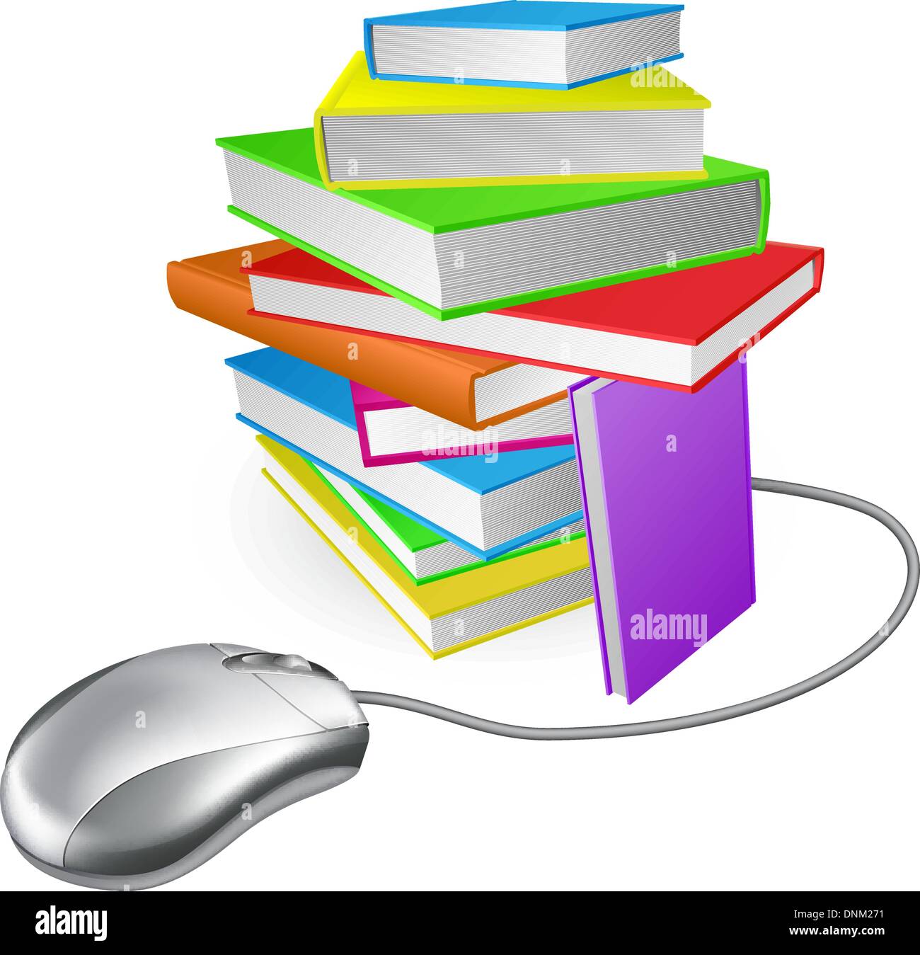 Book stack computer mouse concept. Could be for online library, ebooks, or internet e learning ...