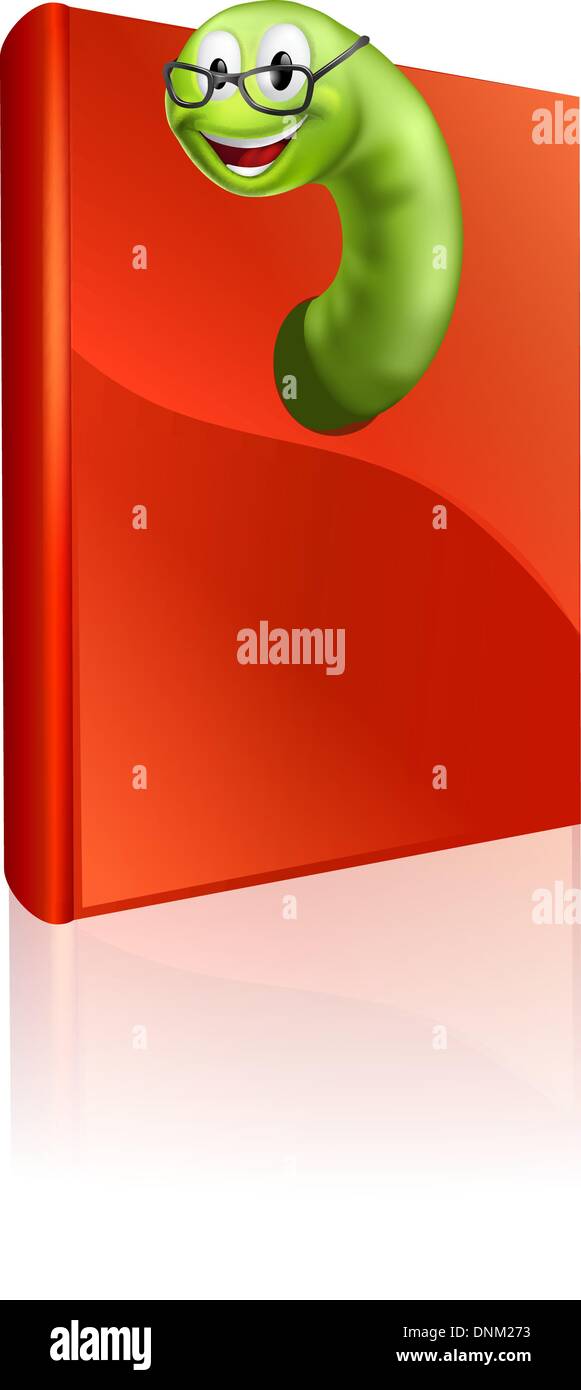 Illustration of a book worm with glasses coming out of a book Stock ...