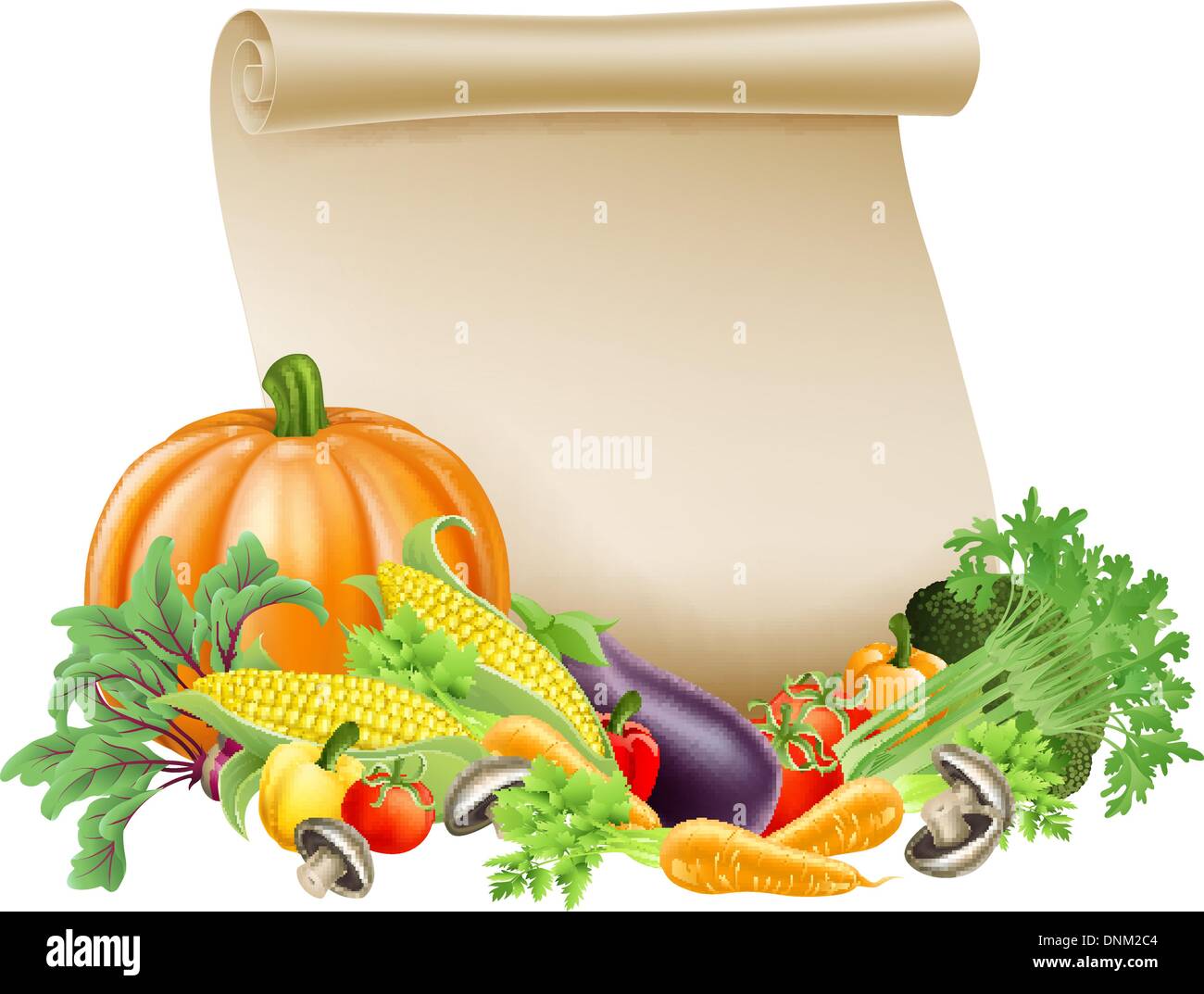 Illustration of thanksgiving; harvest festival or fresh produce scroll ...