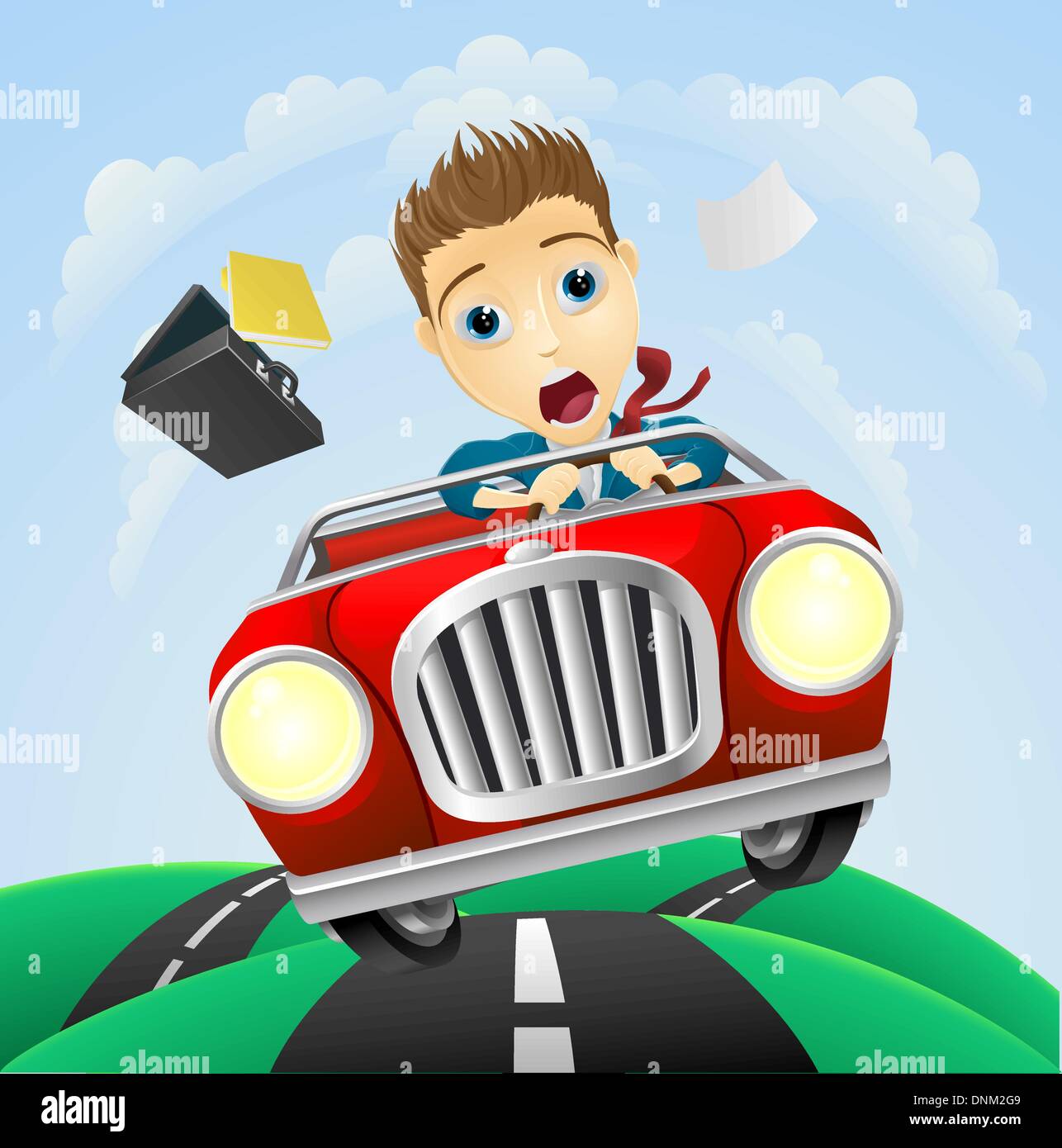 Cartoon illustration businessman driving car hi-res stock photography ...