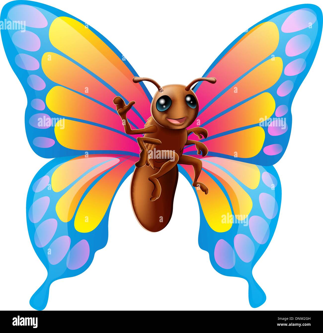 Illustration of a happy cute cartoon butterfly mascot waving Stock ...