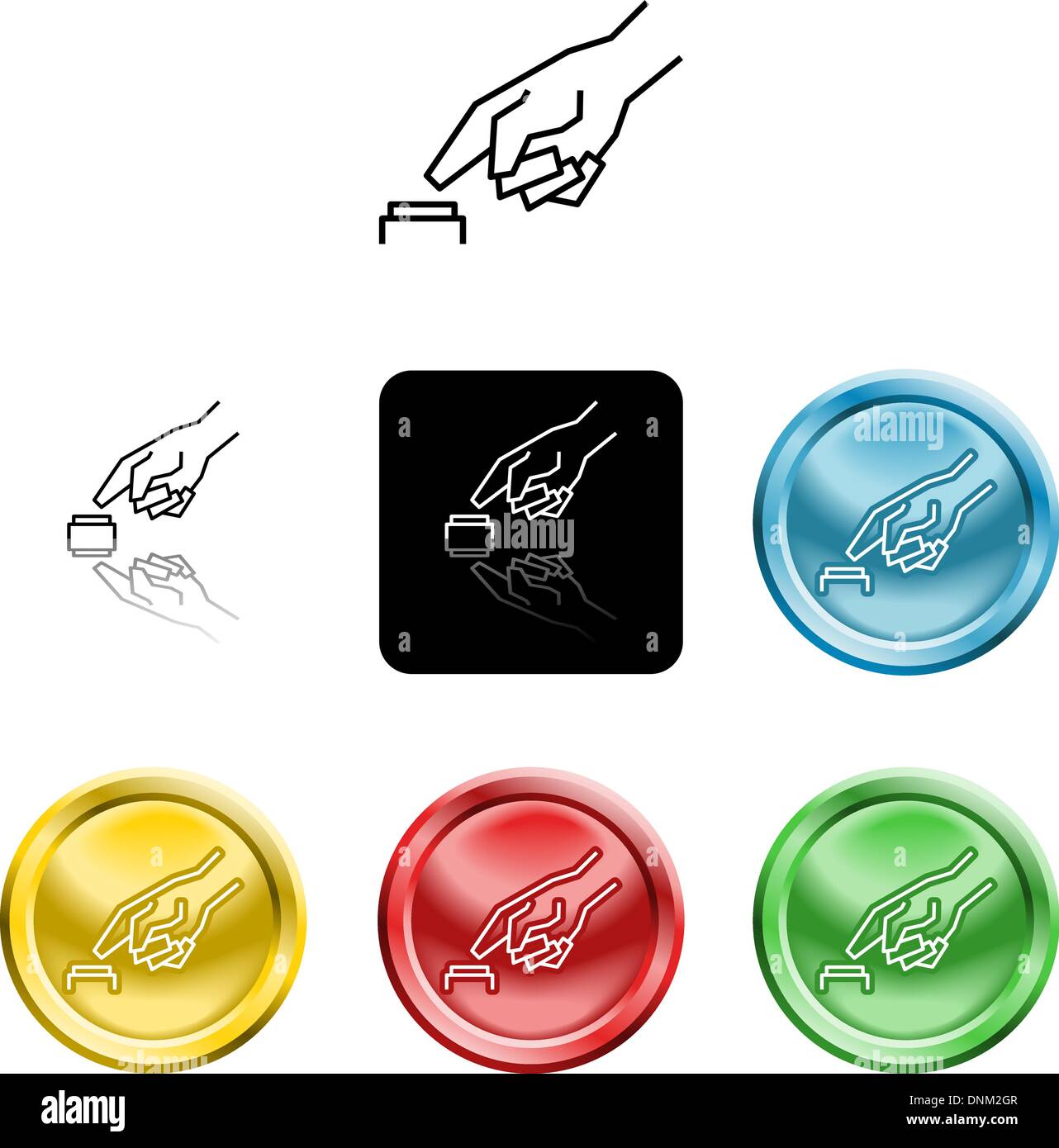 Several versions of an icon symbol of a stylised hand pressing a button ...