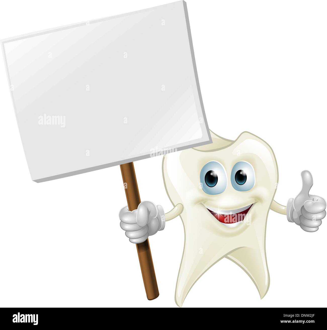 An illustration of a cartoon tooth man character mascot holding a sign ...
