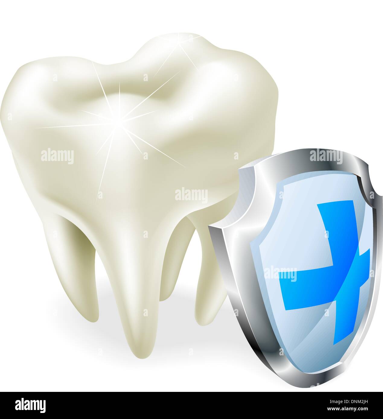 Protected teeth concept. Shiny tooth illustration with protective ...