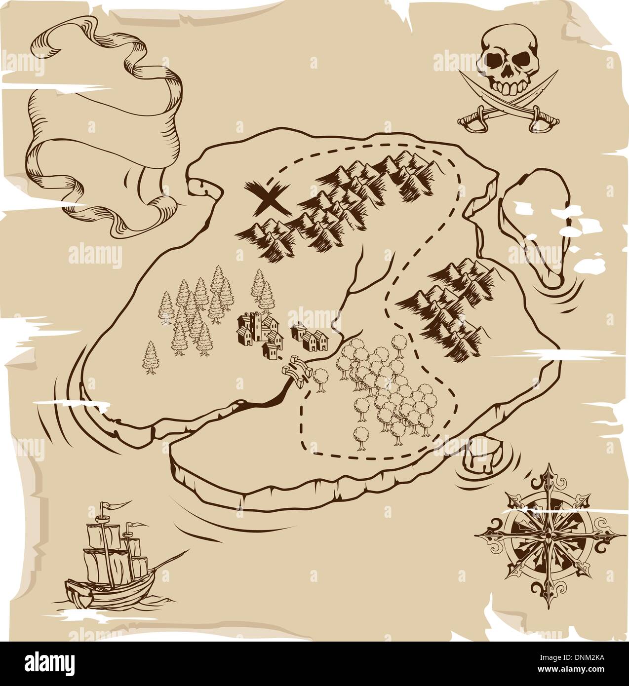 Illustration of an old fashioned pirate island treasue map Stock Vector ...