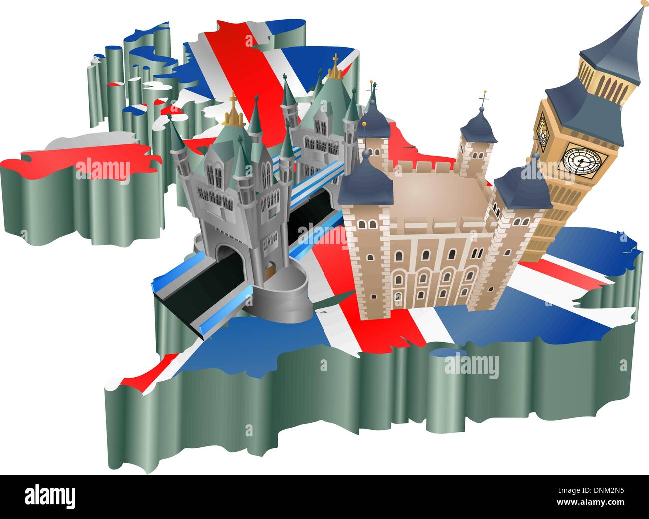 An illustration of some tourist attractions in the uk, signifies United ...
