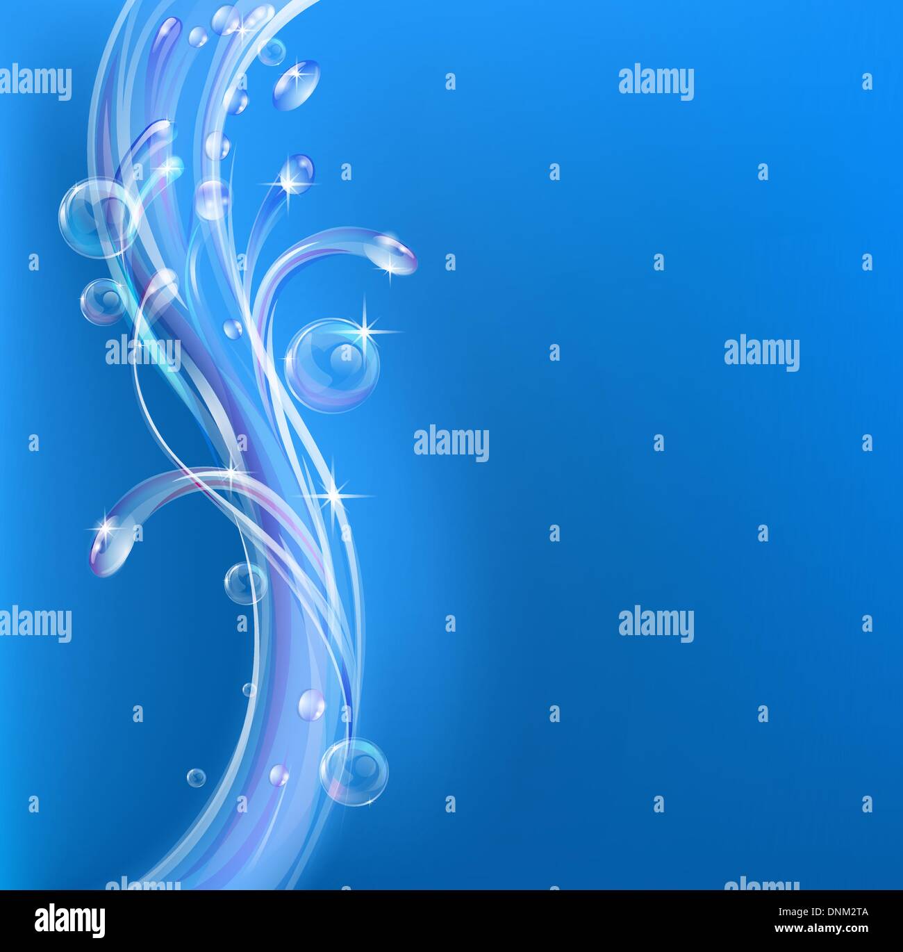 Abstract background with water flowing vertically and bubbles and ...