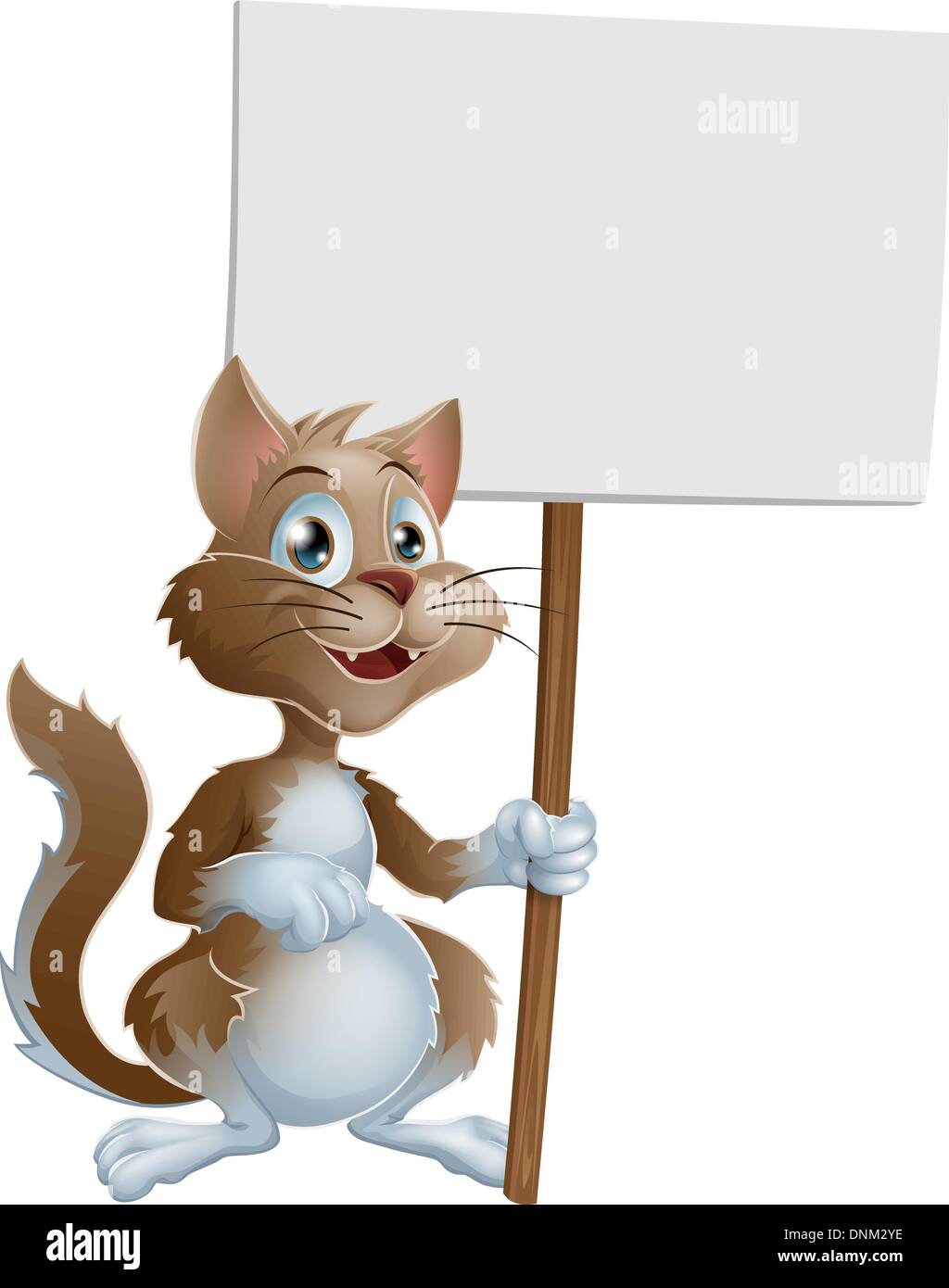 Illustration of a cute cartoon cat character holding a sign Stock ...